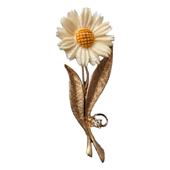Vintage | Jewelry | Vintage White And Orange Daisy Brooch Pin With Gold ...